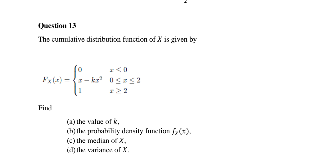 Solved 2 Question 13 The cumulative distribution function of | Chegg.com