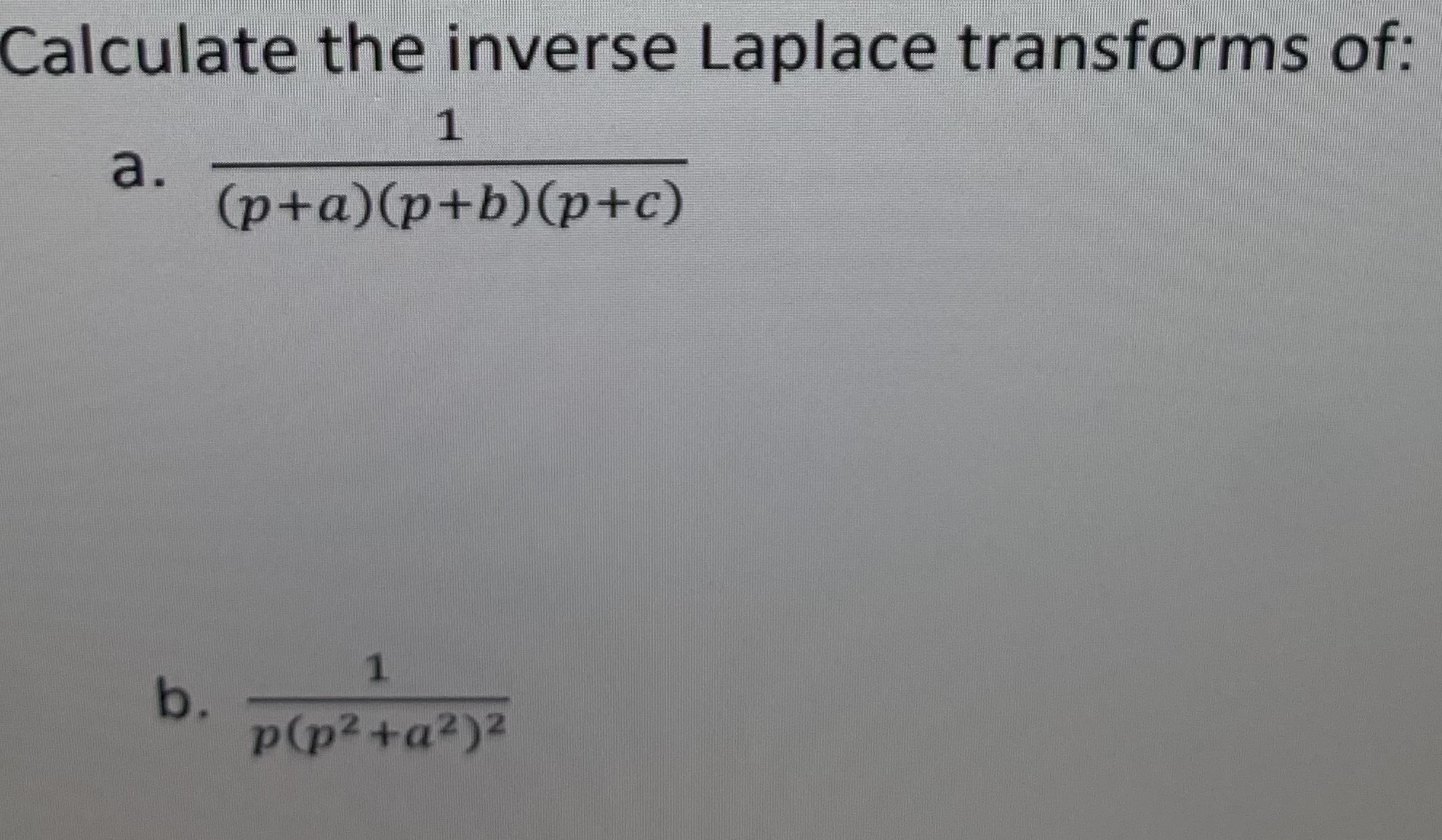 Solved Calculate the inverse Laplace transforms of: a. | Chegg.com
