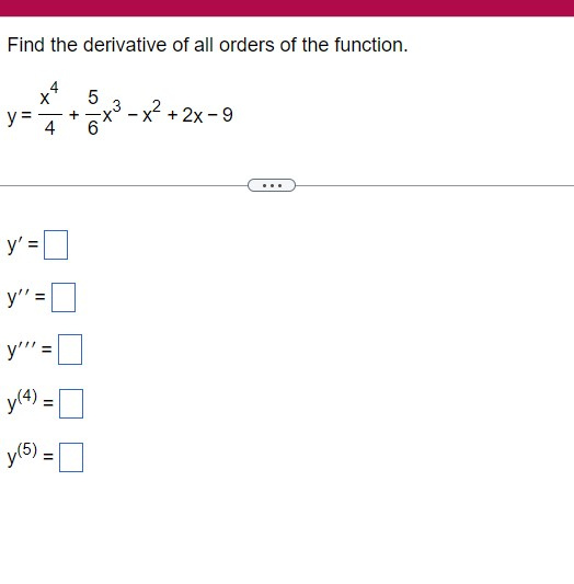 Solved Find the derivative of all orders of the function. | Chegg.com