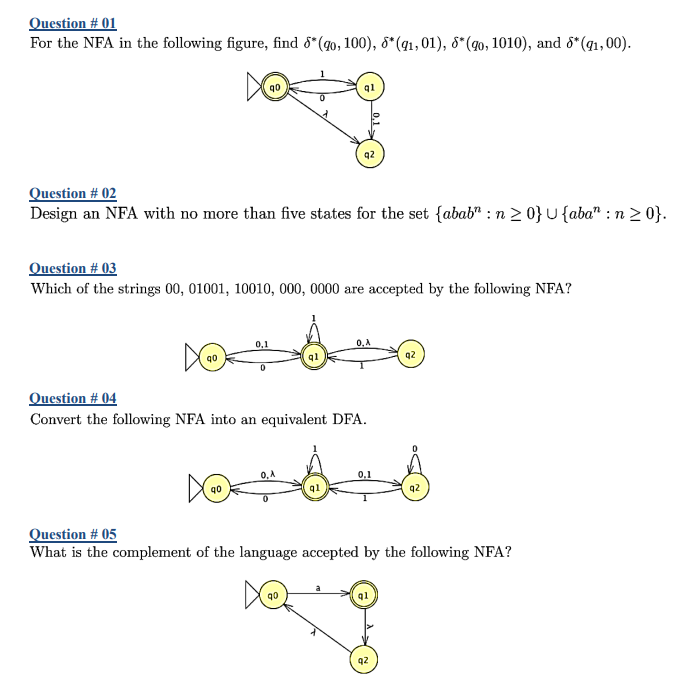 Solved Question \# 01 For the NFA in the following figure, | Chegg.com
