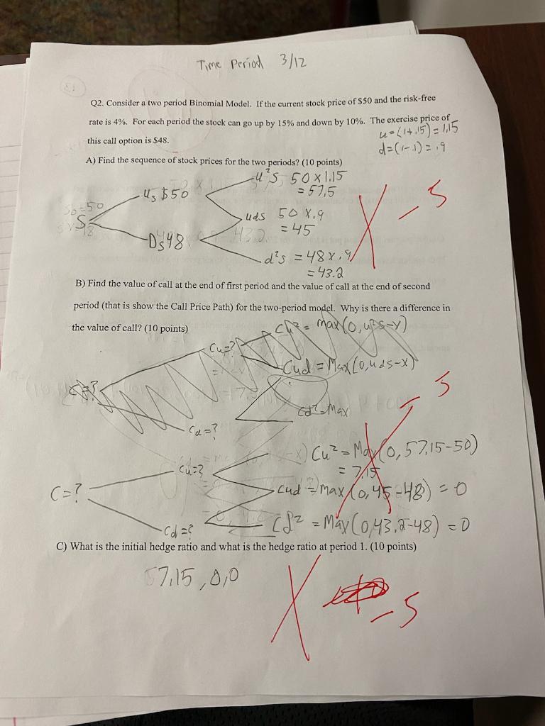 Time Period 3/12 u= (1+15) = 1,15 Q2. Consider a two | Chegg.com