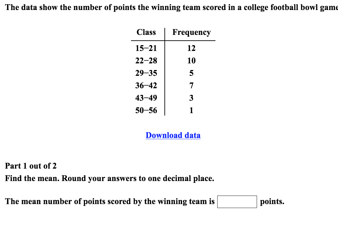 Solved The data show the number of points the winning team | Chegg.com