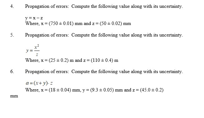 Solved 4. Propagation of errors: Compute the following value | Chegg.com