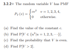 Solved 3.2.2 The random variable V has PMF | Chegg.com