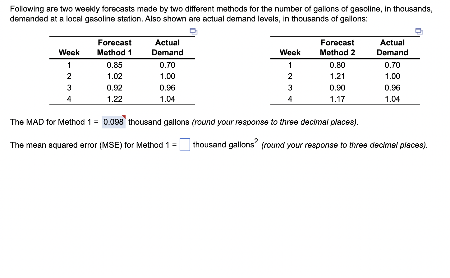 Solved Following are two weekly forecasts made by two | Chegg.com