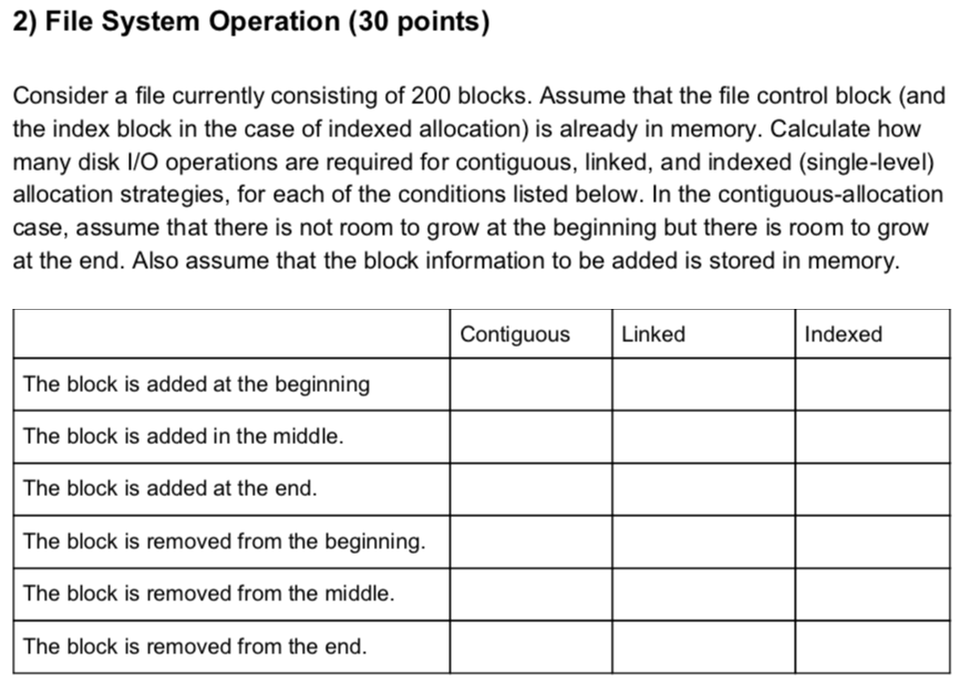 Solved 2) File System Operation (30 points) Consider a file | Chegg.com