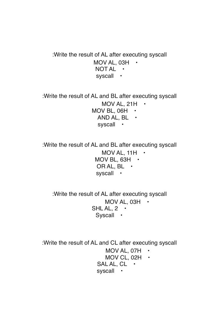 Solved . :Write the result of AL after executing syscall MOV | Chegg.com