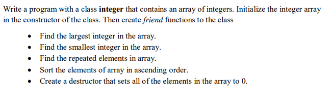 Solved Write a program with a class integer that contains an | Chegg.com
