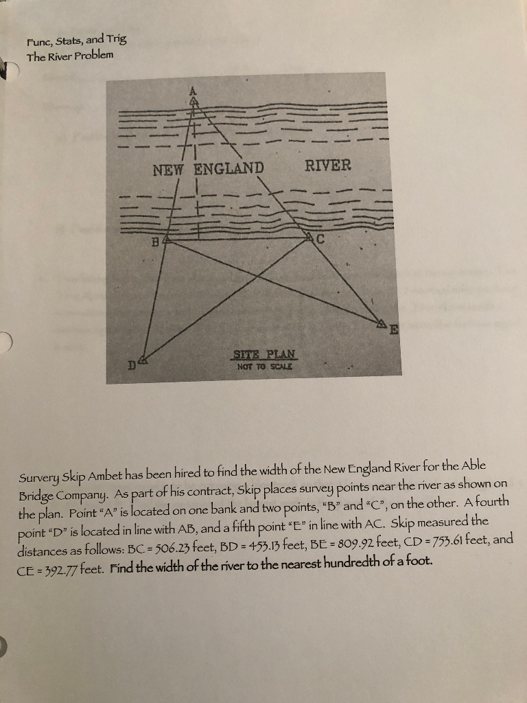Solved Punc, Stats, and Trig The River Problem NEW ENGLAND | Chegg.com