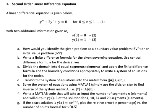 Solved 1. Second Order Linear Differential Equation A linear | Chegg.com
