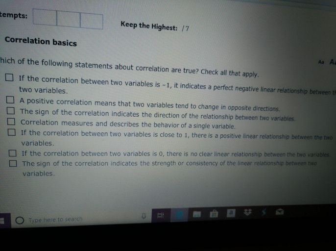Solved empts: Keep the Highest: /7 Correlation basics Aa Aa | Chegg.com