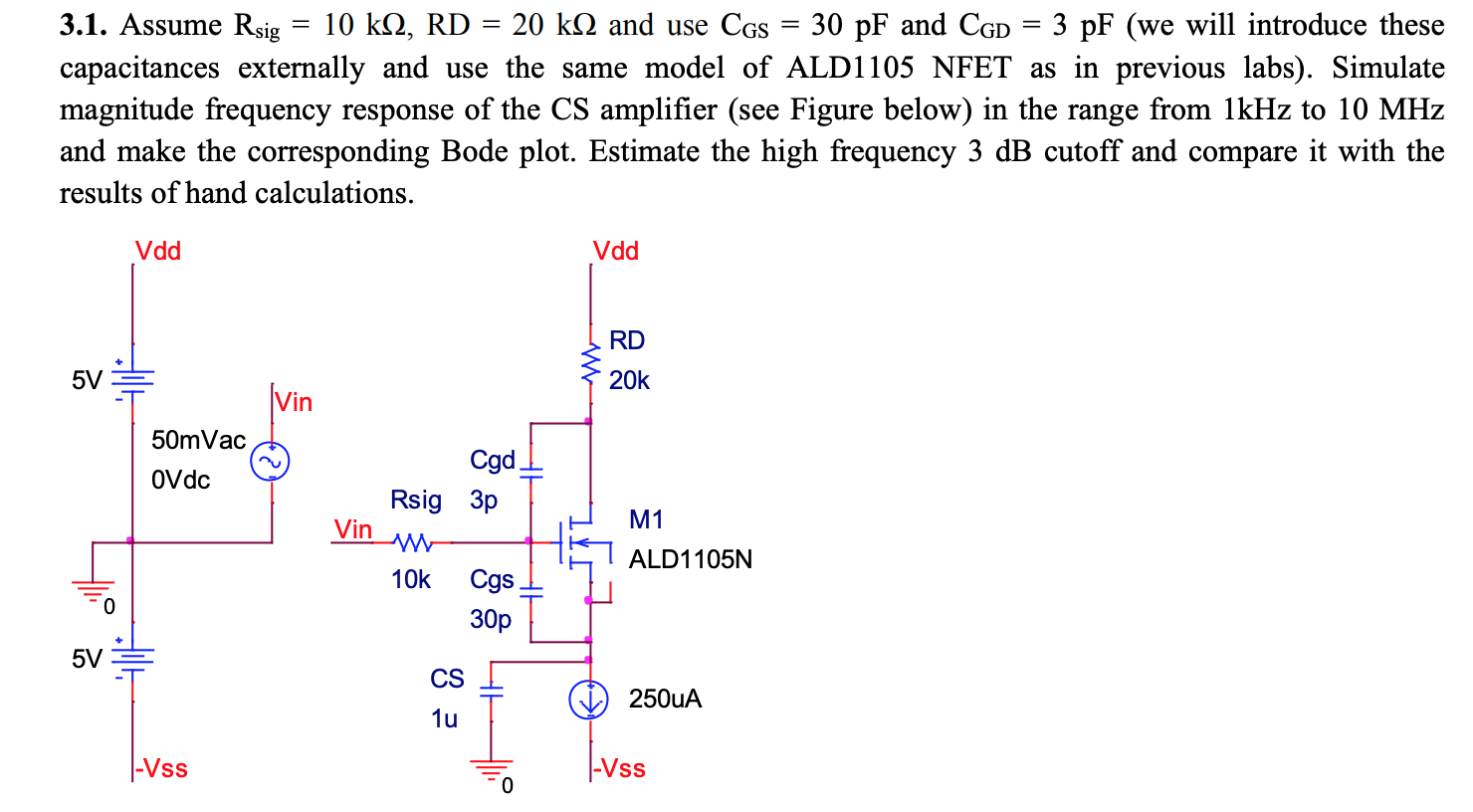 Solved 3.1. Assume Rsig = 10 KS2, RD = 20 k 2 and use CGS 30 | Chegg.com