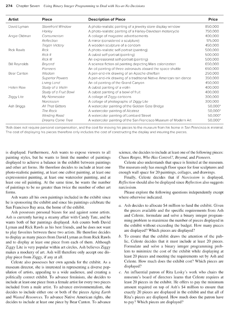 274 Chapter Seven Using Binary Integer Programming to | Chegg.com