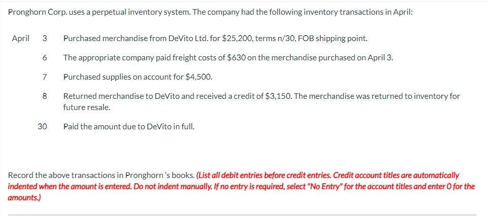 Solved Pronghorn Corp. uses a perpetual inventory system. | Chegg.com