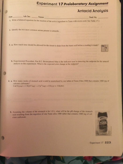 Solved Experiment 17Prelaboratory Assignment Antacid | Chegg.com