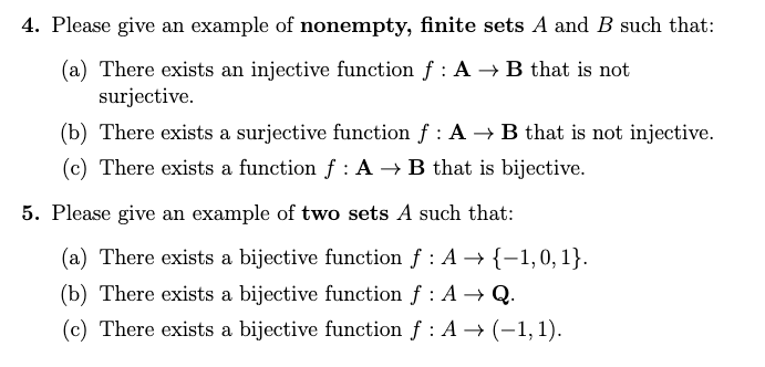 Solved 4. Please give an example of nonempty, finite sets A | Chegg.com