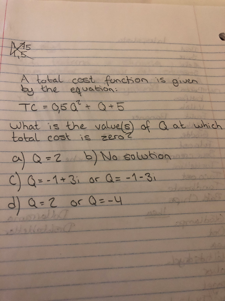 Solved A total cost function is given by the equation: TC = | Chegg.com