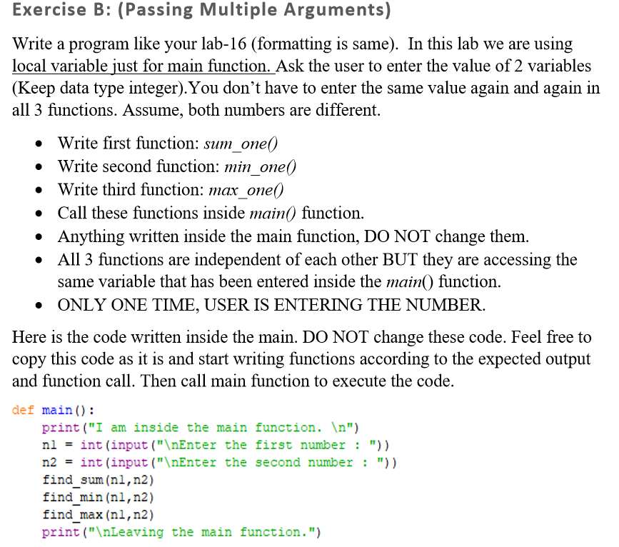 Solved Exercise A: (Passing Single Argument) Write a program | Chegg.com