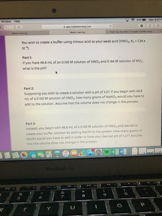 Solved You Wish to create a buffer using nitrous acid as | Chegg.com