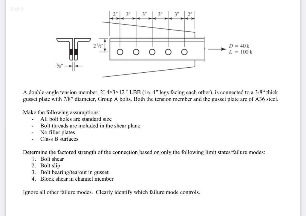 Solved A double-angle tension member, 2 L4×3×12LLBB (i.e. 4 | Chegg.com