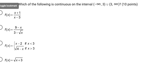 Solved Which of the following is continuous on the interval | Chegg.com
