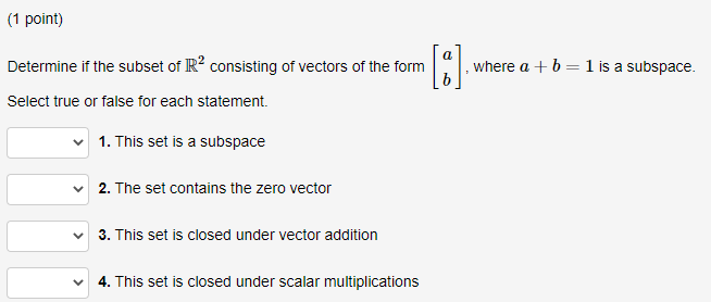 Solved (1 point) Determine if the subset of R2 consisting of | Chegg.com