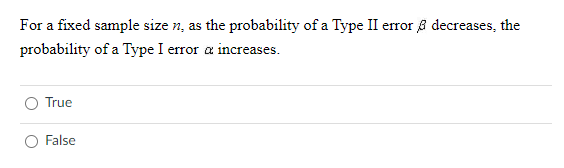 Solved For a fixed sample size n, as the probability of a | Chegg.com