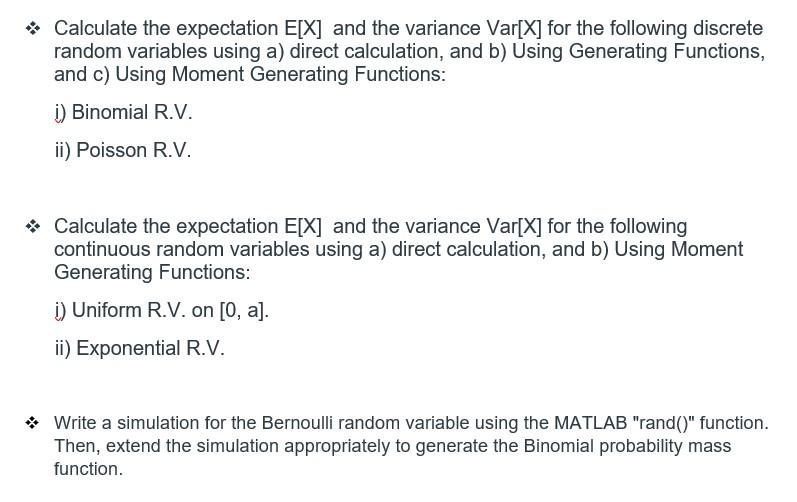 Solved Calculate The Expectation E[x] And The Variance