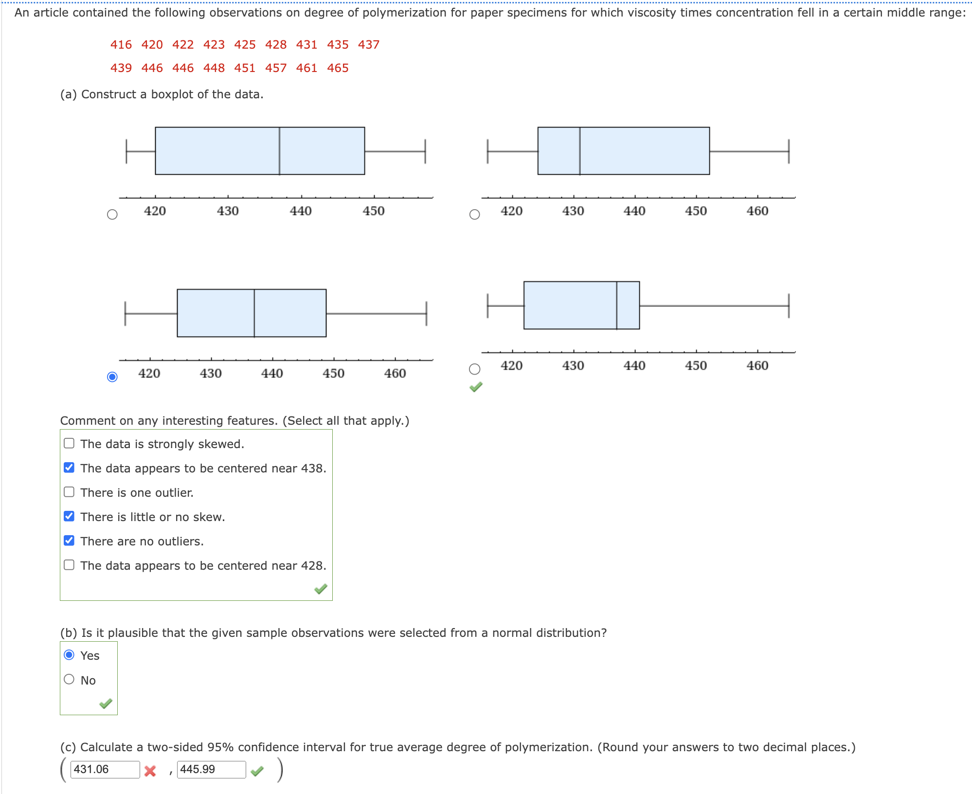 Solved A Construct A Boxplot Of The Data Comment On Any