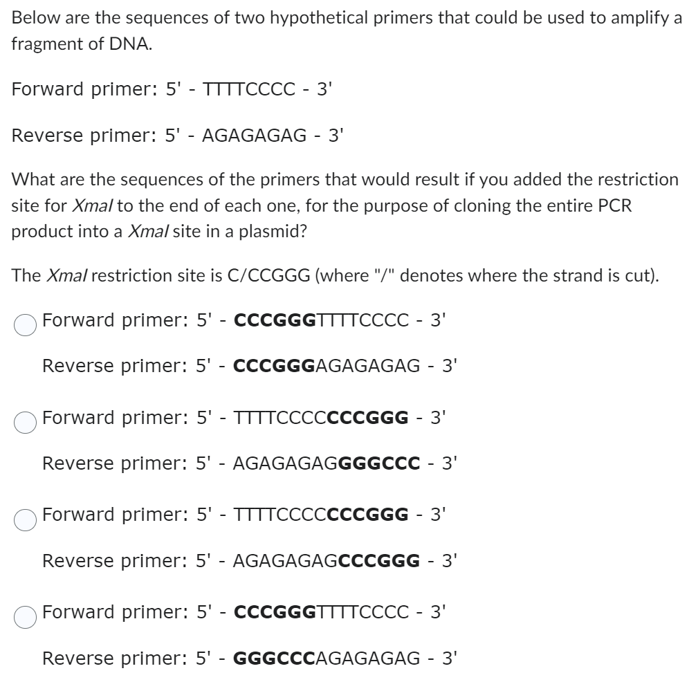 Solved Below are the sequences of two hypothetical primers | Chegg.com