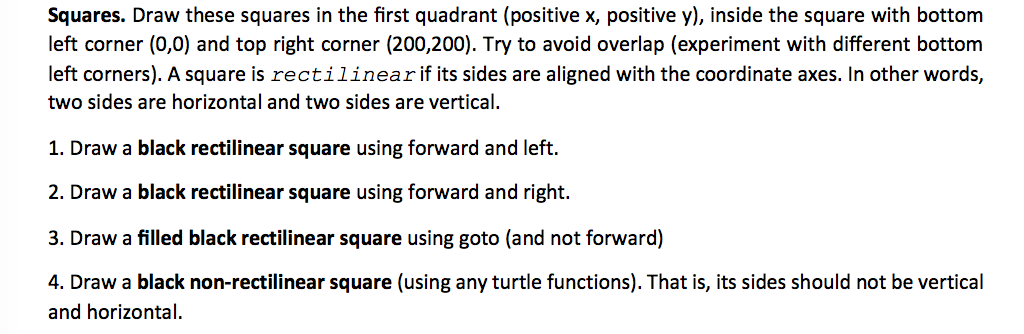 Squares. Draw these squares in the first quadrant | Chegg.com