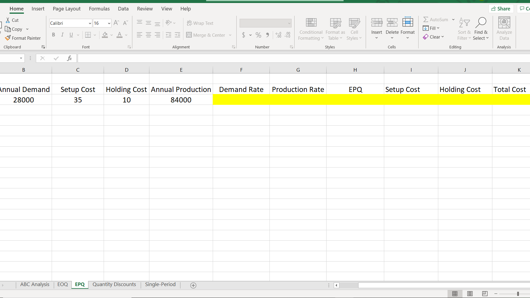 Solved Economic Production Quantity The EPQ worksheet | Chegg.com