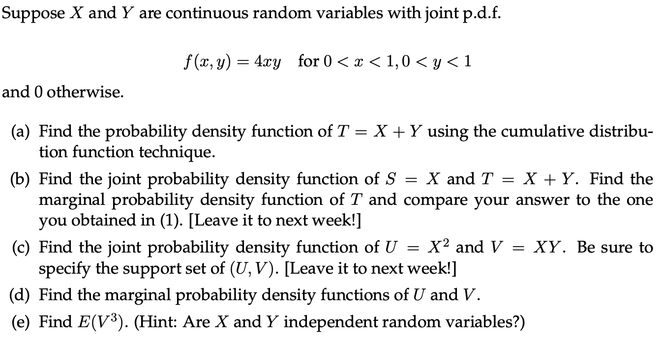 Solved Suppose X and Y are continuous random variables with | Chegg.com