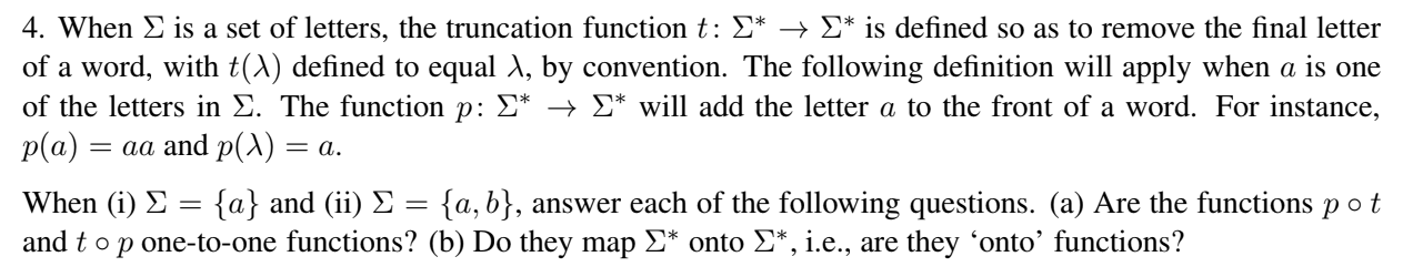 Solved 4. When is a set of letters, the truncation function | Chegg.com