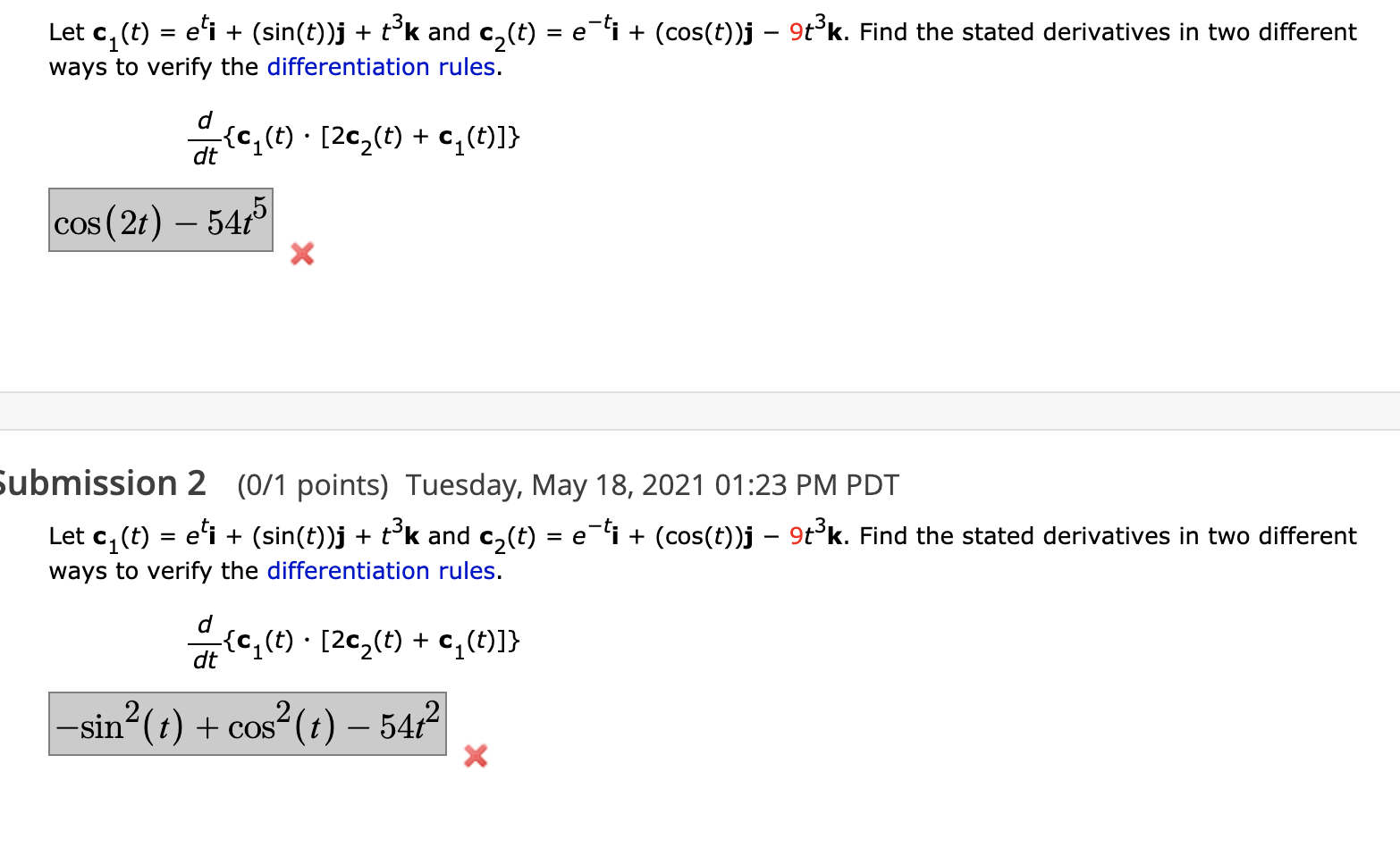 Solved Let c. e'i + (sin(t))j + tk and cz(t) = e+ (cos(t))j | Chegg.com