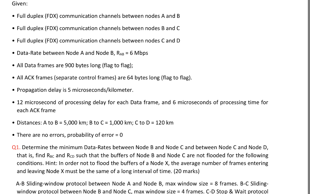 Given: • Full duplex (FDX) communication channels | Chegg.com