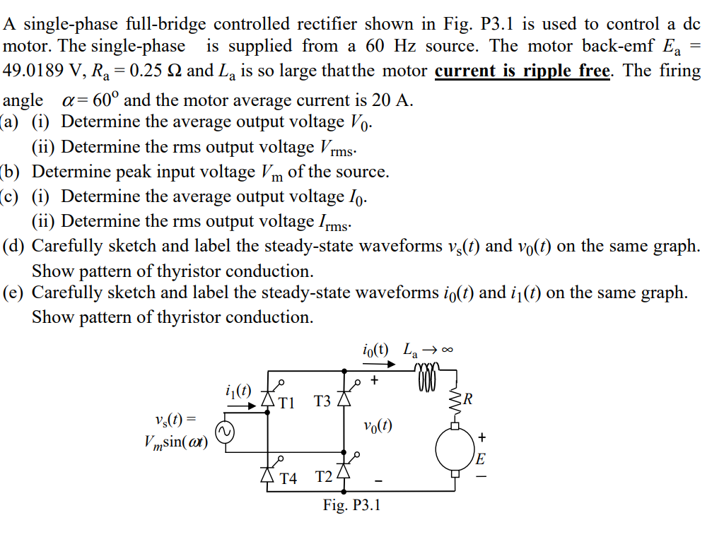 Solved A single-phase full-bridge controlled rectifier shown | Chegg.com