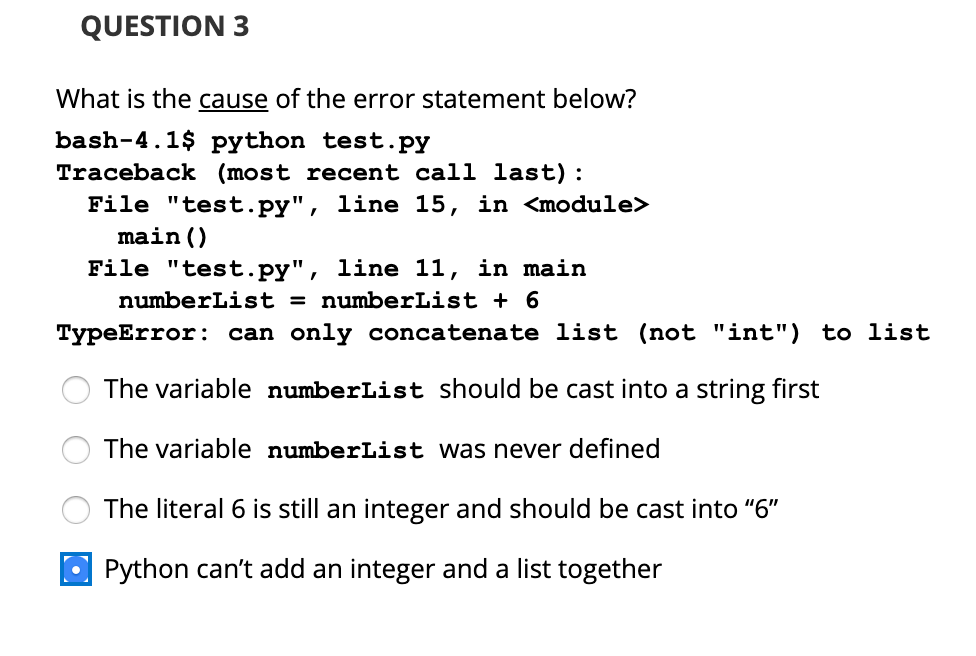 Solved QUESTION 3 What is the cause of the error statement | Chegg.com