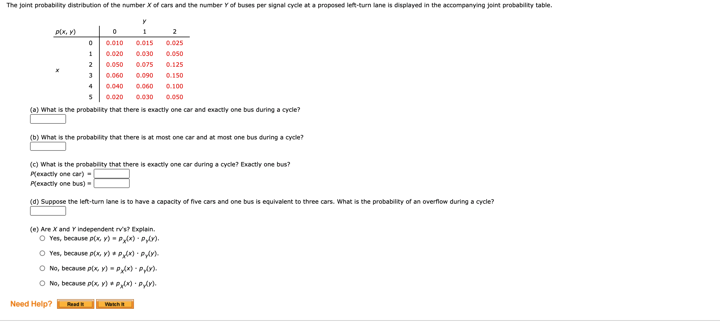 Solved The joint probability distribution of the number X of | Chegg.com