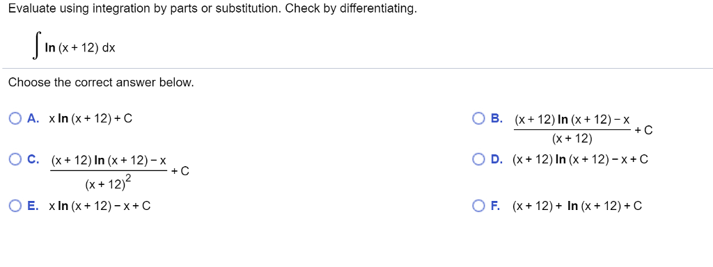 Solved Evaluate using integration by parts or substitution. | Chegg.com