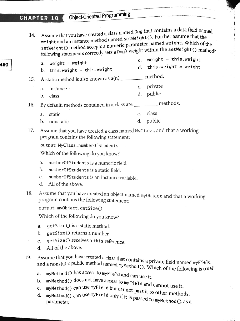 Solved CHAPTER 10O Object-Oriented Programming Assume that | Chegg.com
