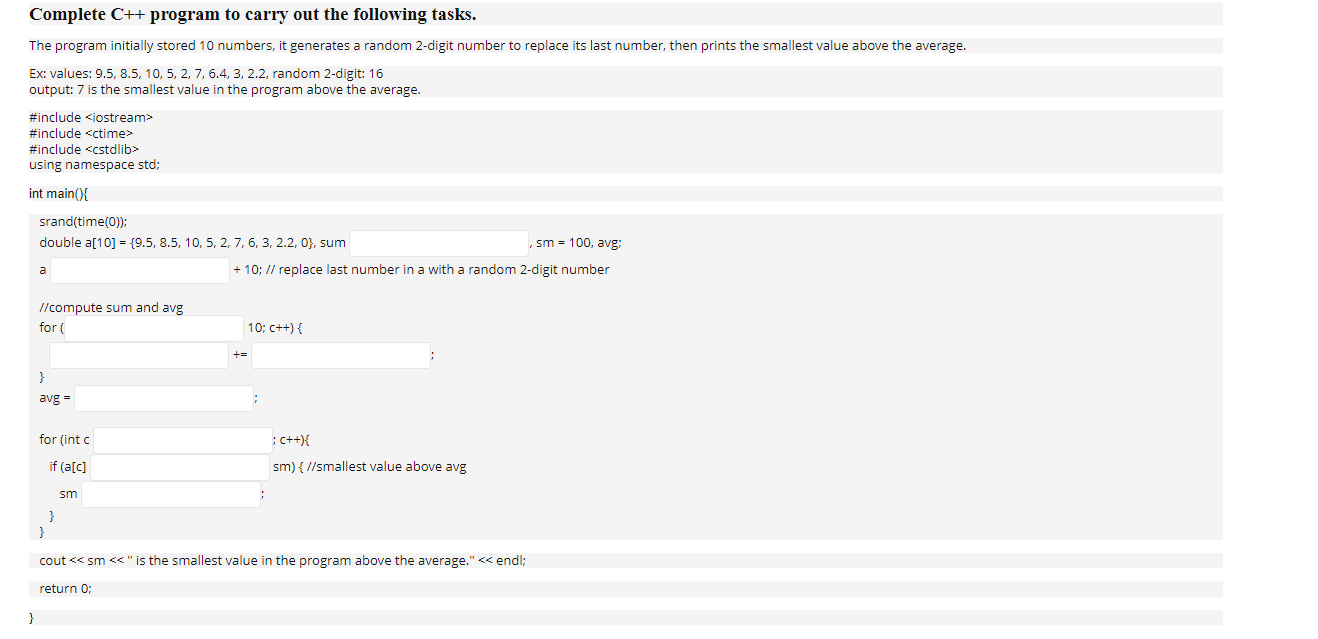 Solved Complete C++ program to carry out the following | Chegg.com