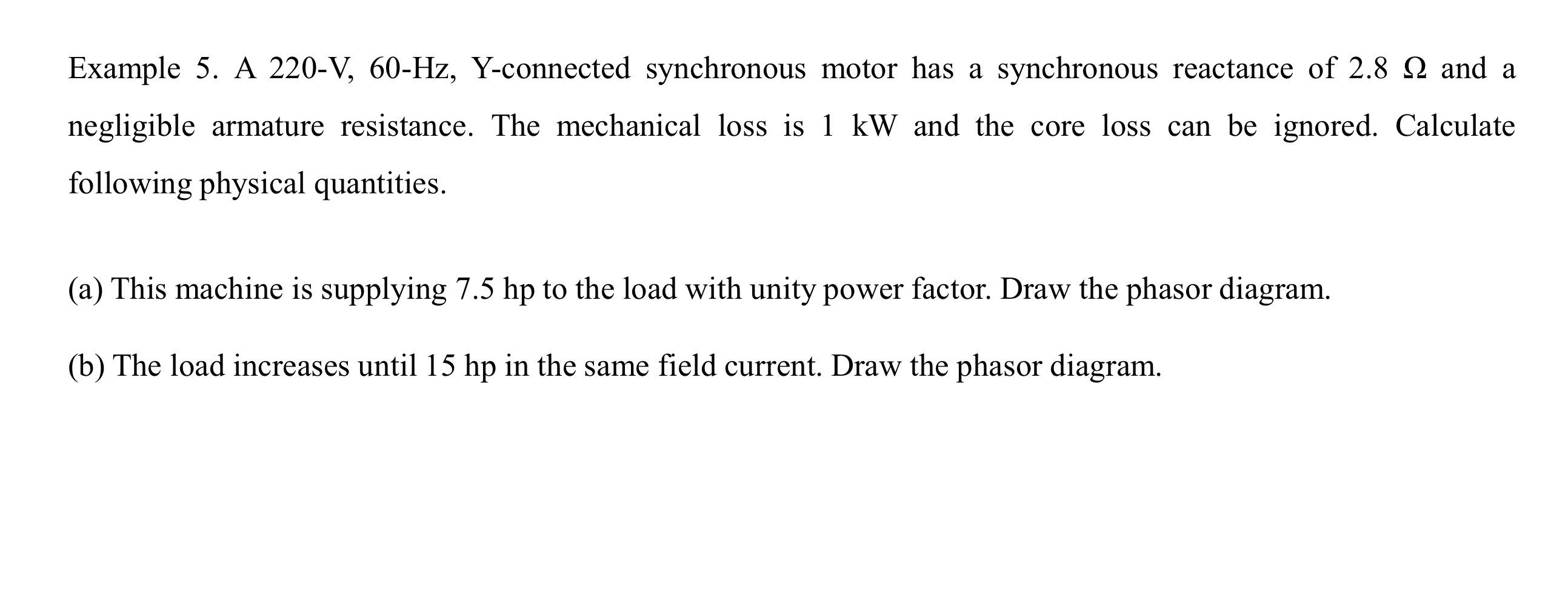 Solved Example 5. A 220-V, 60-Hz, Y-connected synchronous | Chegg.com