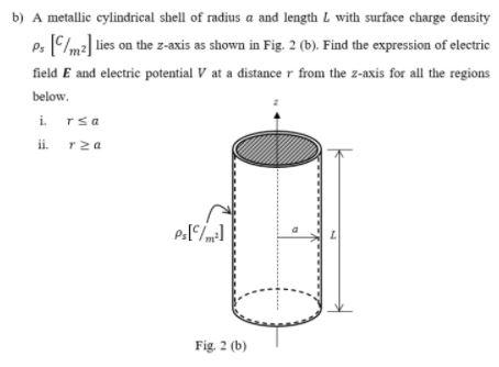 Solved b) A metallic cylindrical shell of radius a and | Chegg.com