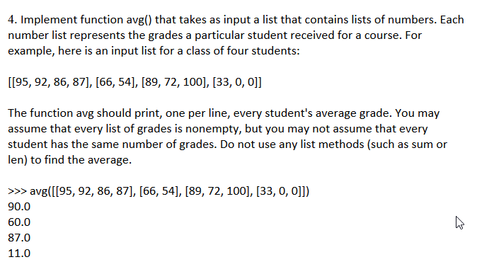 Solved 4 Implement Function Avg That Takes As Input A