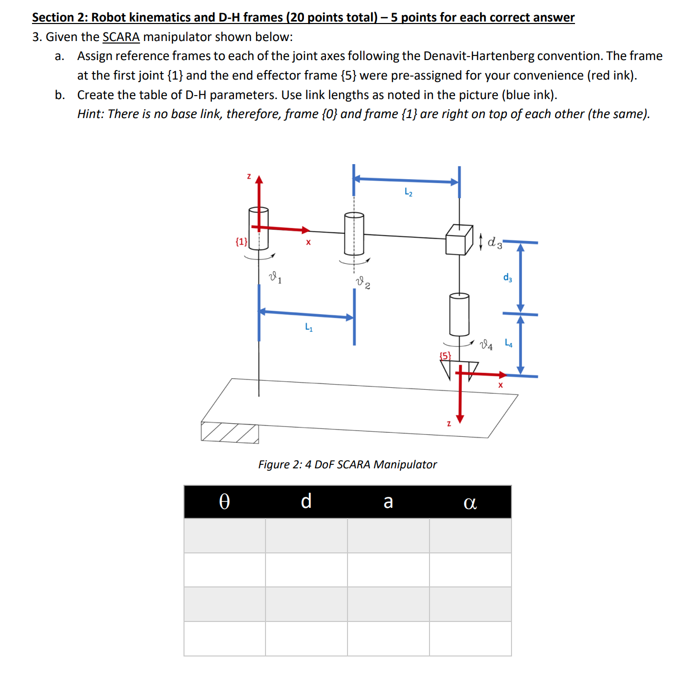 Solved Section 2: Robot kinematics and D-H frames (20 points | Chegg.com