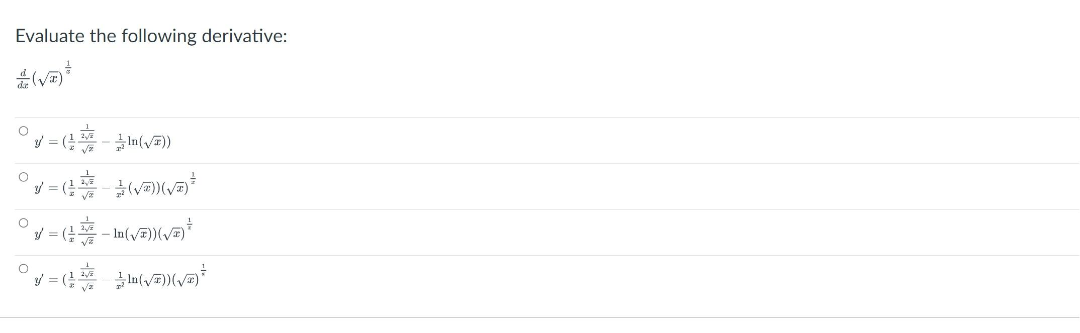 Solved Evaluate the following derivative: dxd(x)x1 | Chegg.com