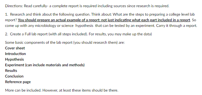 Solved Directions: Read carefully- a complete report is | Chegg.com
