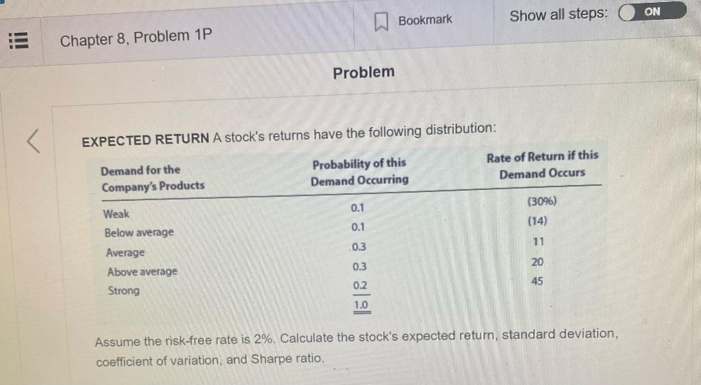 Solved Bookmark ON Show all steps: !!! Chapter 8, Problem 1P | Chegg.com