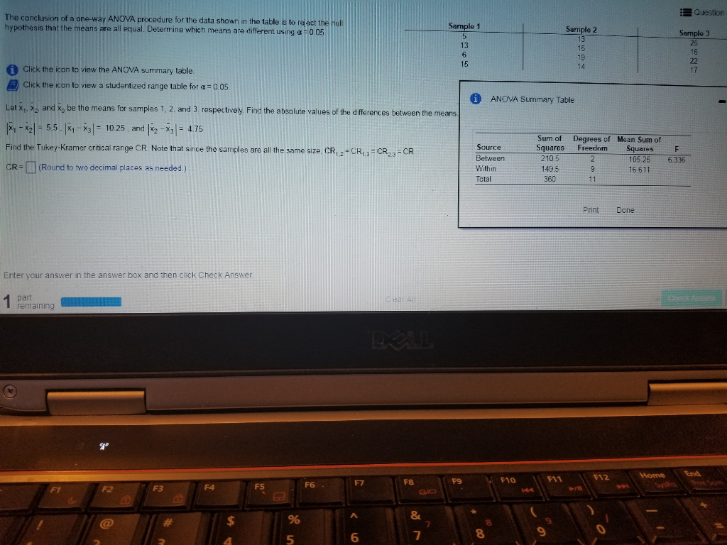Solved Question The conclusion of a one-way ANOVA procedure | Chegg.com
